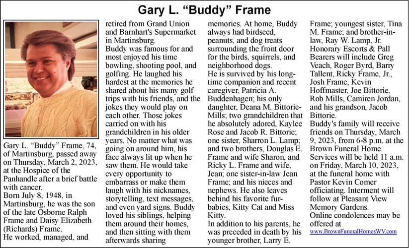 Gary L. “Buddy” Frame | Obituaries | journal-news.net