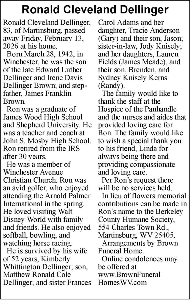 Ronald Cleveland Dellinger | Obituaries | journal-news.net