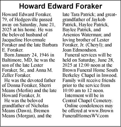 Howard Edward Foraker | Obituaries | journal-news.net