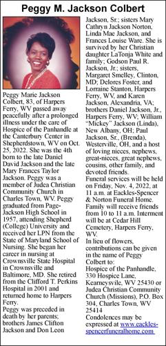 Peggy M. Jackson Colbert | Obituaries | journal-news.net