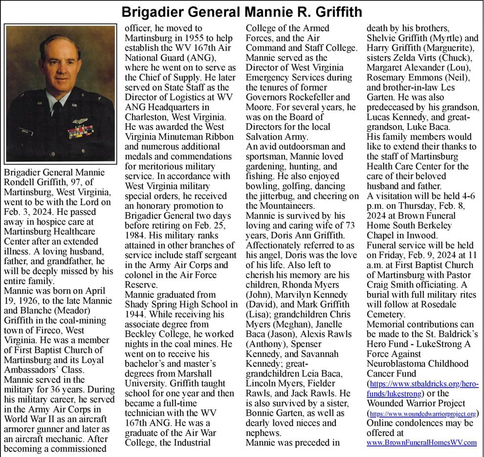 Brigadier General Mannie R. Griffith | Obituaries | journal-news.net