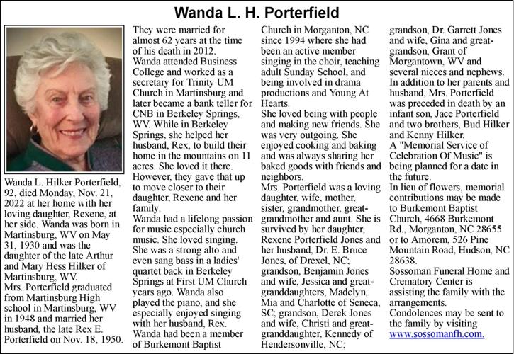 Wanda L. H. Porterfield | Obituaries | journal-news.net