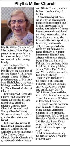 Phyllis Miller Church | Obituaries | journal-news.net