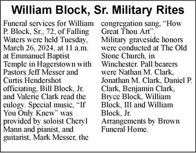 William Block, Sr. Military Rites | Obituaries | journal-news.net