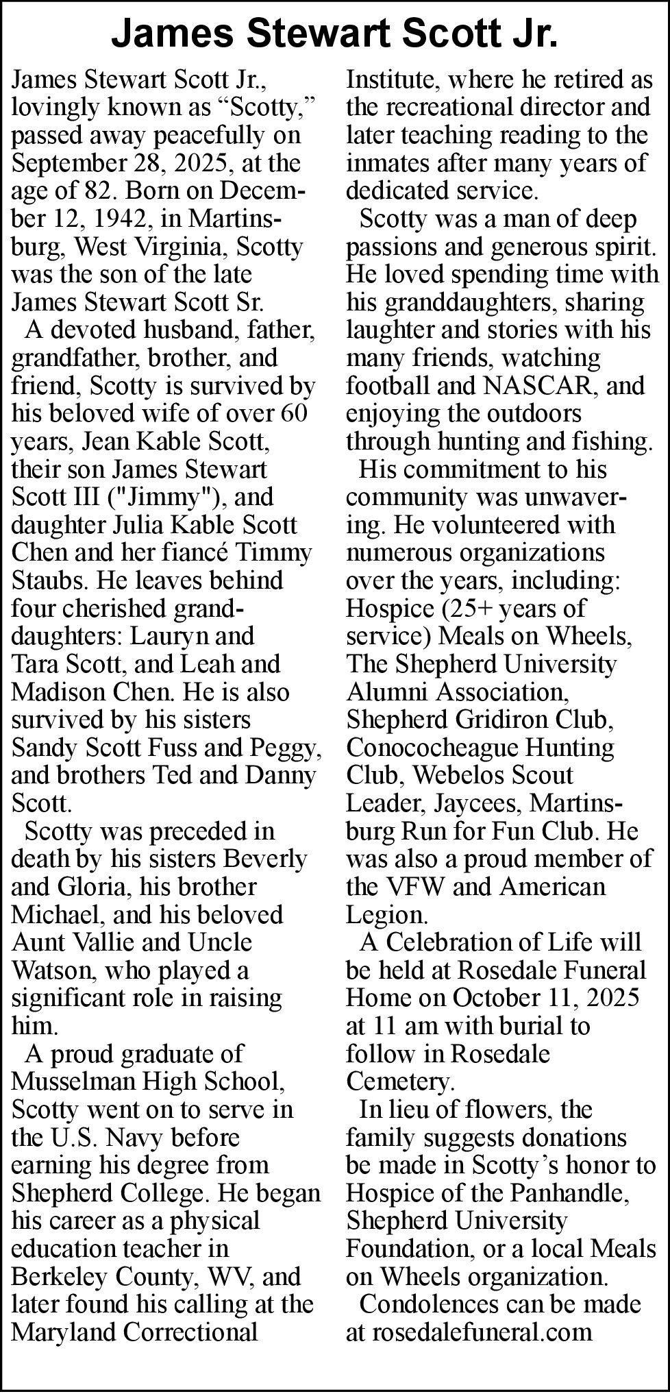 James Stewart Scott Jr. | Obituaries | journal-news.net