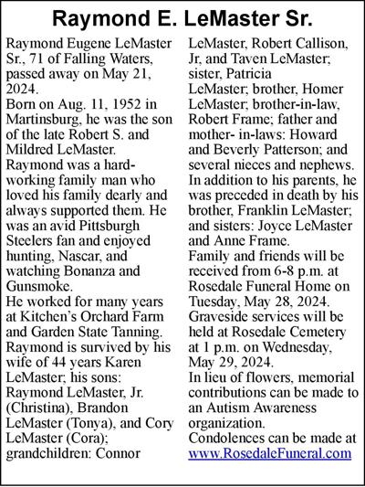 Raymond E. LeMaster Sr. | Obituaries | journal-news.net