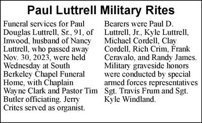 Paul Luttrell Military Rites | Obituaries | journal-news.net