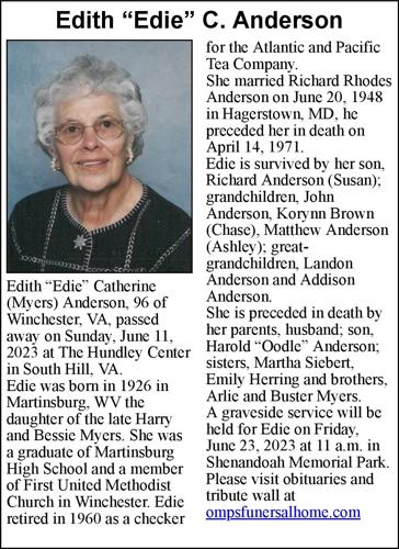 Edith “Edie” C. Anderson | Obituaries | journal-news.net