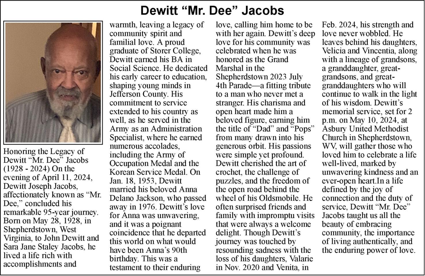 Dewitt “Mr. Dee” Jacobs | Obituaries | journal-news.net