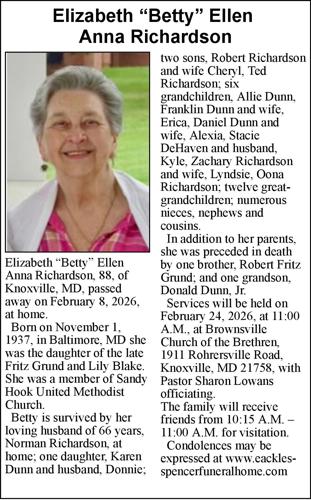 Elizabeth “Betty” Ellen Anna Richardson | Obituaries | journal-news.net