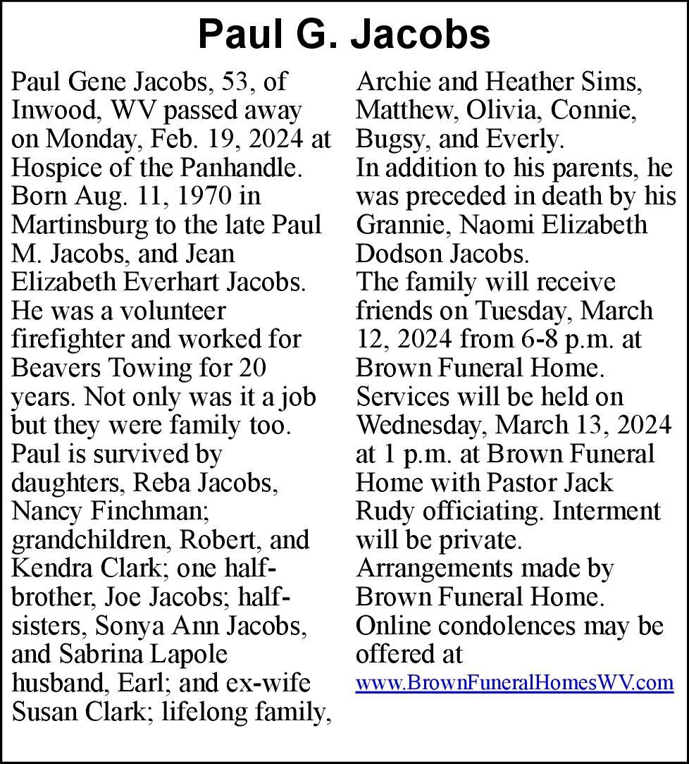 Paul G. Jacobs | Obituaries | journal-news.net