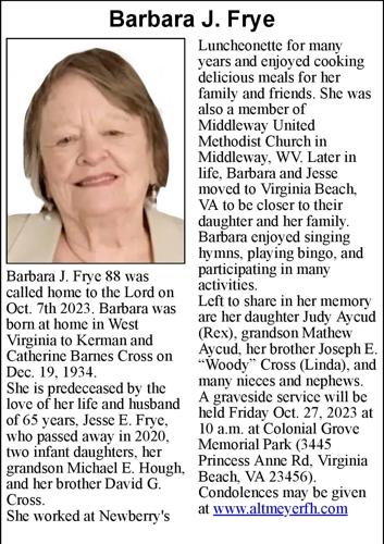 Barbara J. Frye | Obituaries | journal-news.net