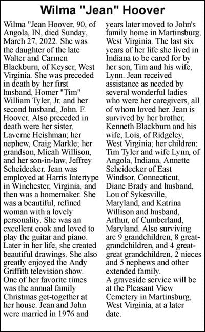 Wilma "Jean" Hoover | Obituaries | journal-news.net