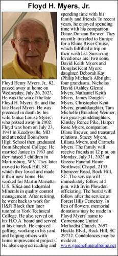 Floyd H. Myers, Jr. | Obituaries | journal-news.net