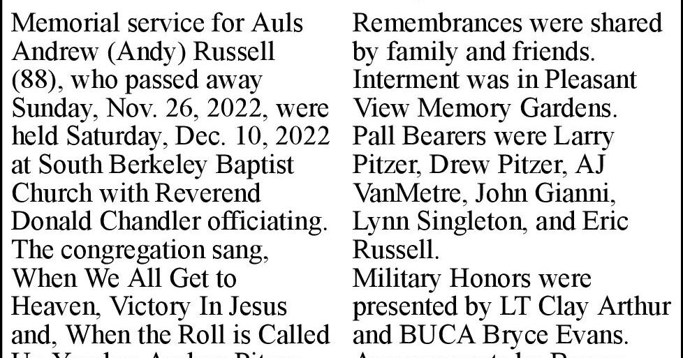 Russell Military Rites | Obituaries | journal-news.net