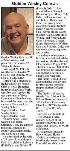 Golden Wesley Cole Jr. | Obituaries | journal-news.net