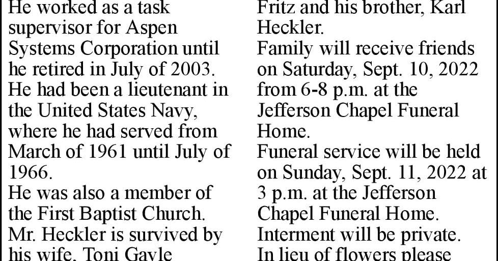 William J. "Jeff" Heckler | Obituaries | journal-news.net