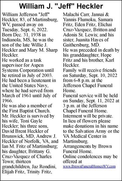 William J. "Jeff" Heckler | Obituaries | journal-news.net