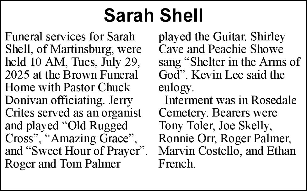 Sarah Shell | Obituaries | journal-news.net