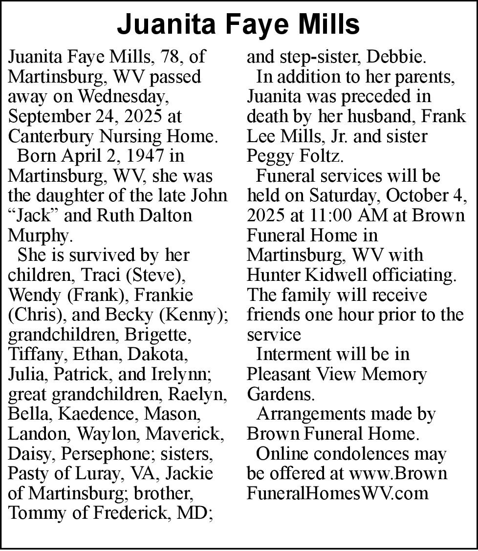 Juanita Faye Mills | Obituaries | journal-news.net