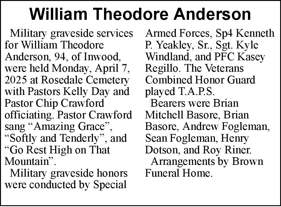 William Theodore Anderson | Obituaries | journal-news.net