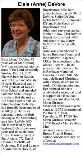 Elsie (Anne) DeVore | Obituaries | journal-news.net