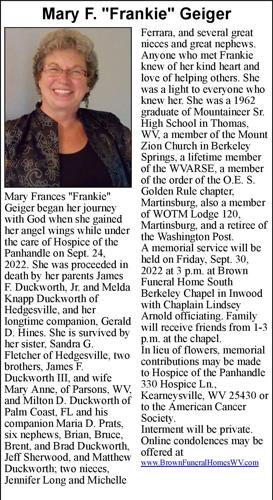 Mary F. "Frankie" Geiger | Obituaries | journal-news.net