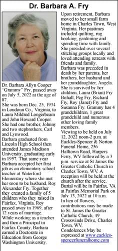 Dr. Barbara A. Fry | Obituaries | journal-news.net