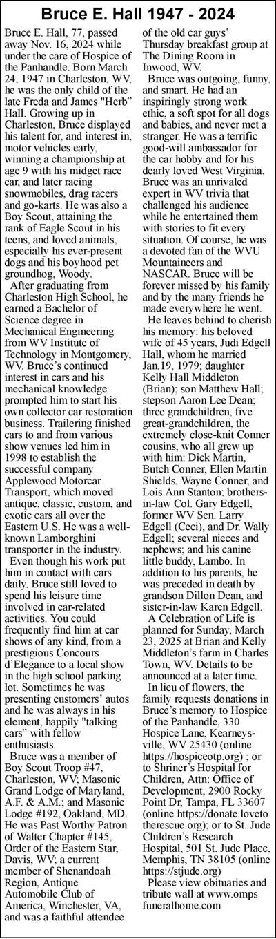 Bruce E. Hall 1947 - 2024 | Obituaries | journal-news.net