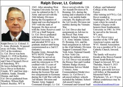 Ralph Dover, Lt. Colonel | Obituaries | journal-news.net
