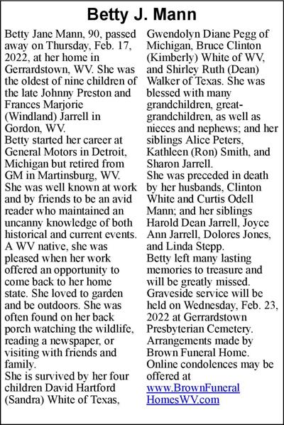 Betty J. Mann | Obituaries | journal-news.net