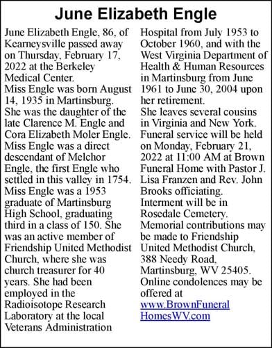 June Elizabeth Engle | Obituaries | journal-news.net