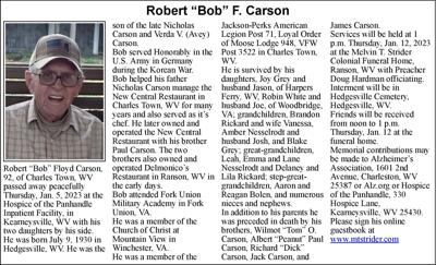 Robert “Bob” F. Carson | Obituaries | journal-news.net