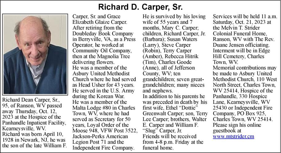 Richard D. Carper, Sr. | Obituaries | journal-news.net