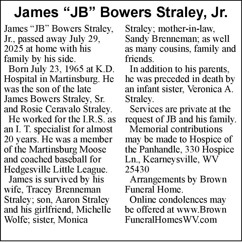 James “JB” Bowers Straley, Jr. | Obituaries | journal-news.net