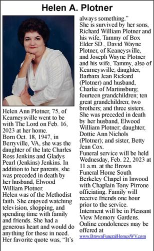 Helen A. Plotner | Obituaries | journal-news.net