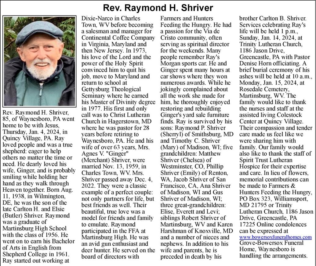 Rev. Raymond H. Shriver | Obituaries | journal-news.net