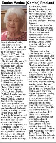 Eunice Maxine (Combs) Freeland | Obituaries | journal-news.net