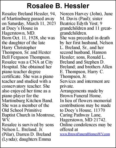 Rosalee B. Hessler | Obituaries | journal-news.net