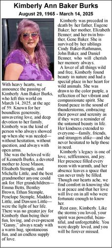 Kimberly Ann Baker Burks August 29, 1965 - March 14, 2025 | Obituaries | journal-news.net