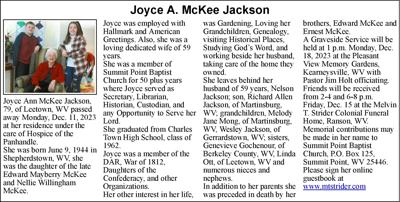 Joyce A. McKee Jackson | Obituaries | journal-news.net