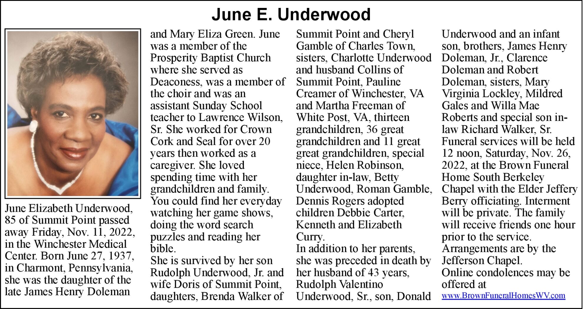 June E. Underwood | Obituaries | journal-news.net