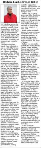 Barbara Lucille Simons Baker | Obituaries | journal-news.net