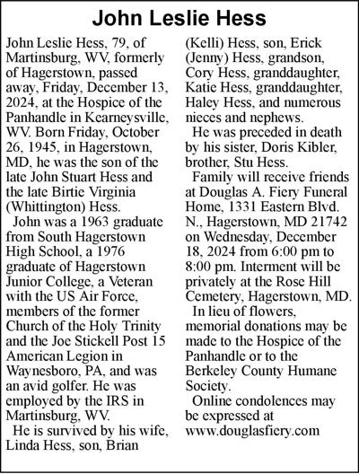 John Leslie Hess | Obituaries | journal-news.net