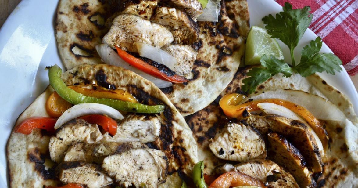 A hot grill gives fajita ingredients their signature char