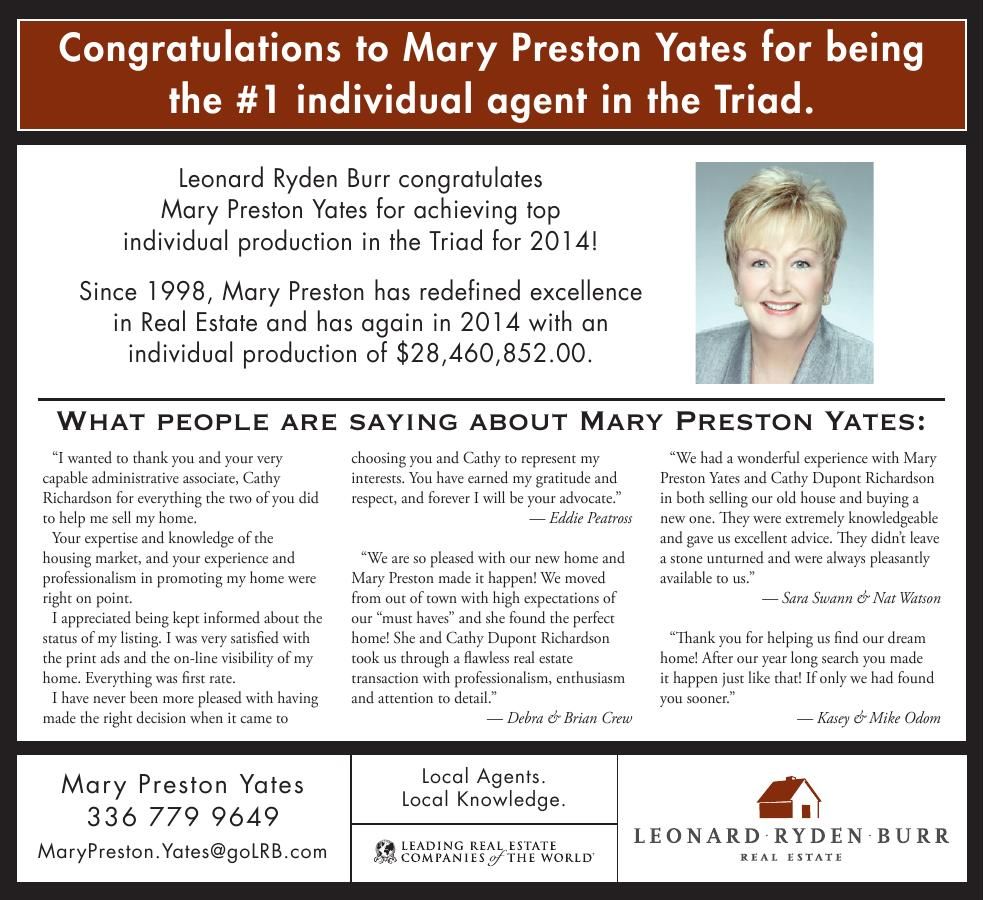 Congrats to Mary Preston Yates!