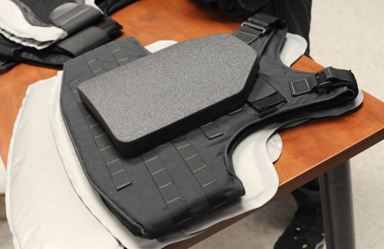 Body armor on display in shooting range demonstration
