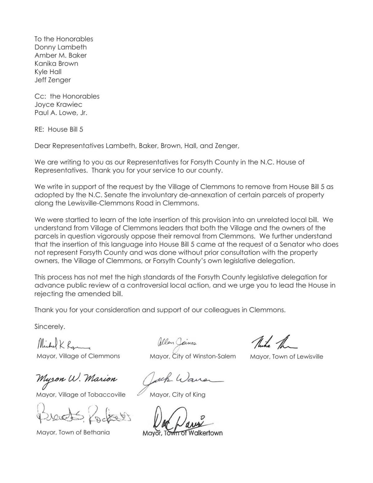 Clemmons de-annex bill opposed by Forsyth legislators