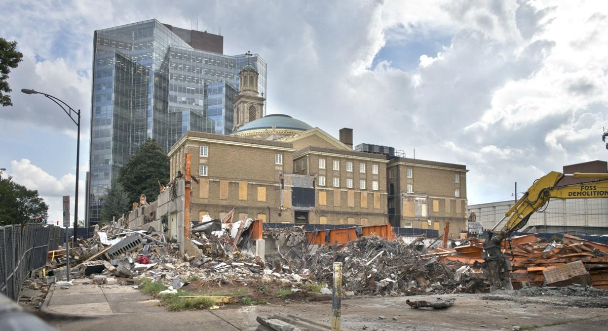 Demolition at First Baptist Church on West Fifth Street nearly finished