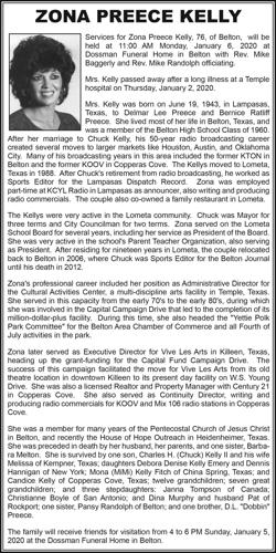 Zona Preece Kelly | Obituaries | kdhnews.com